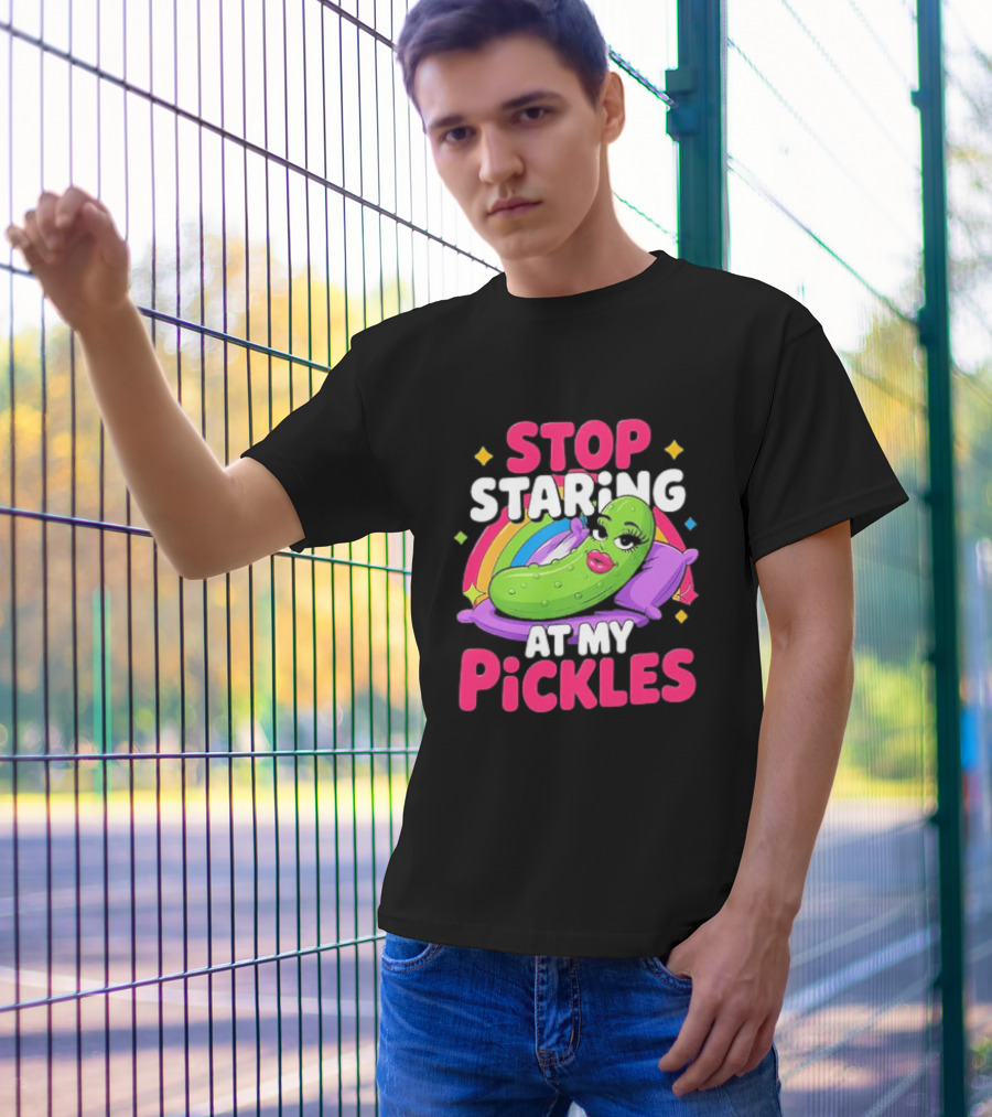 Stop Staring At My Pickles Pillow Rainbow T-Shirt