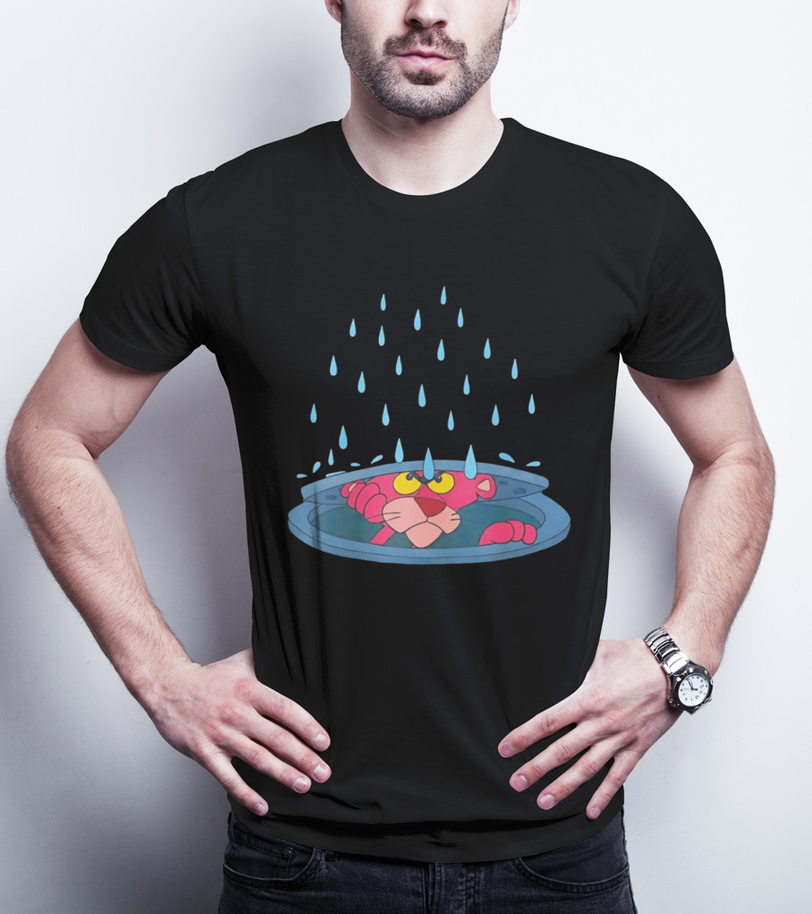 Pink Panther Peek Manhole Rainstorm Scene T-Shirt