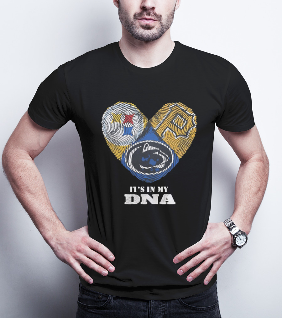 Pittsburgh Steelers Pirates Penn State It's In My DNA Heart Fingerprint T-Shirt