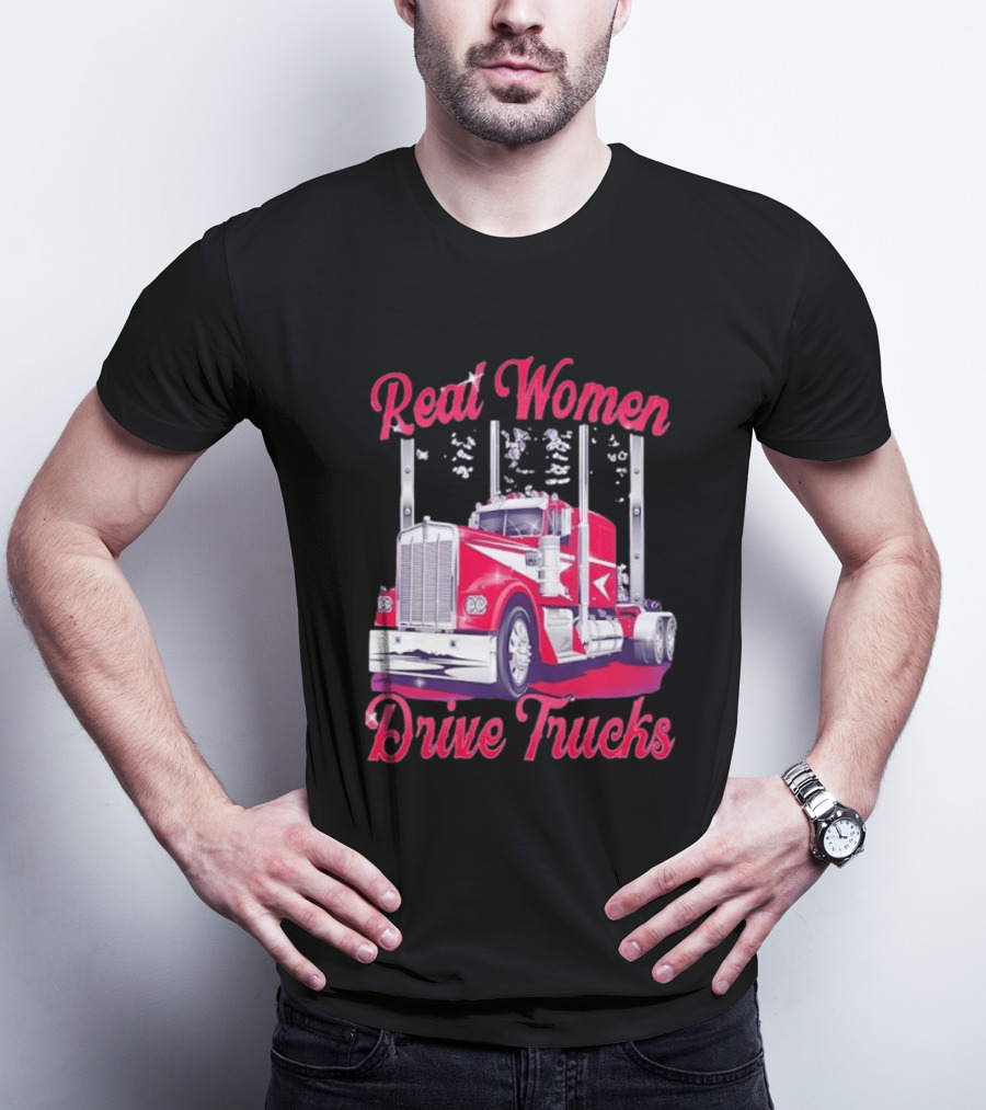 Real Women Drive Trucks Semi Truck With Flowers T-Shirt