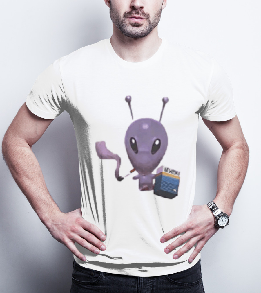 Alien Holding Newport Cigarette Pack Smoking Space Travel T-Shirt