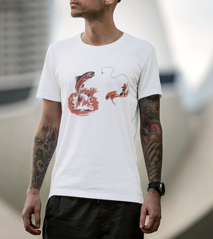 Fly Fisherman Catching Trout With Rod And Line T-Shirt