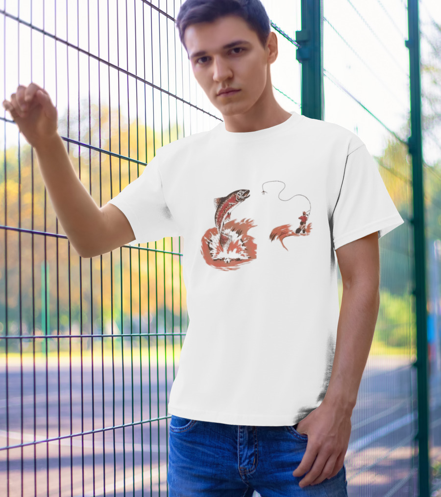 Fly Fisherman Catching Trout With Rod And Line T-Shirt