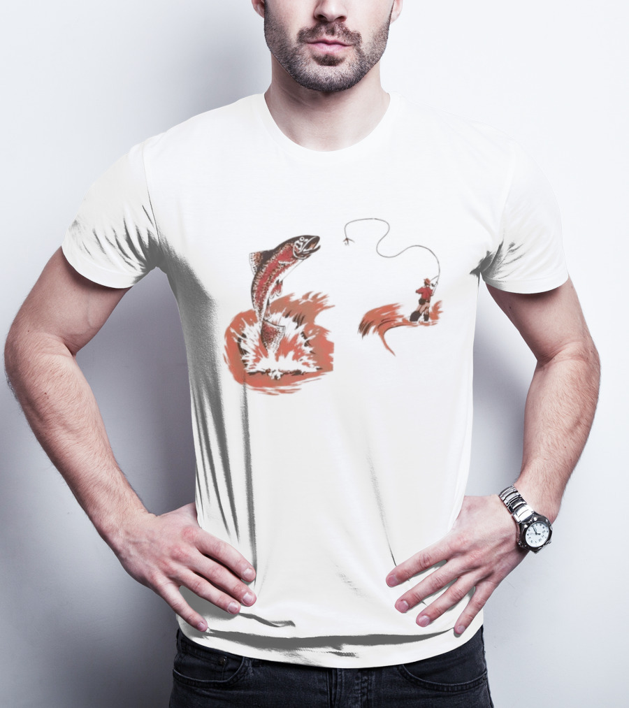 Fly Fisherman Catching Trout With Rod And Line T-Shirt