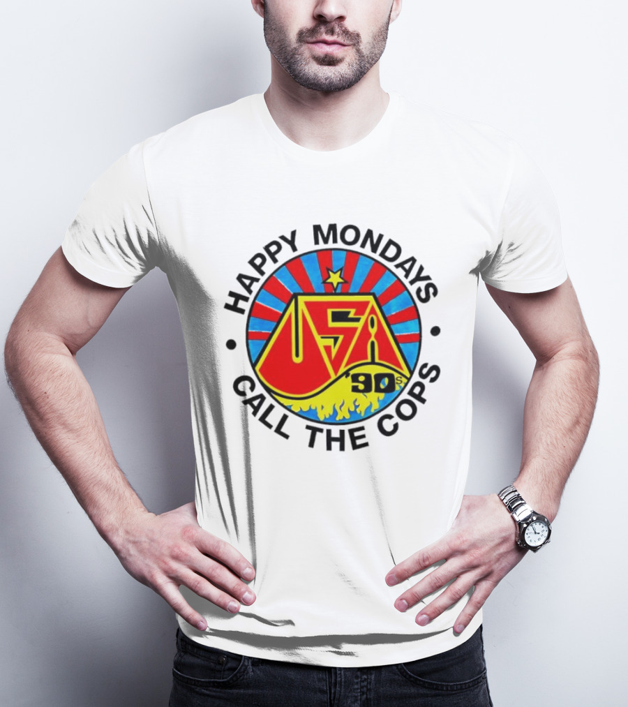 Happy Mondays USA 90s Call The Cops Band Music Manchester England Rock T-Shirt