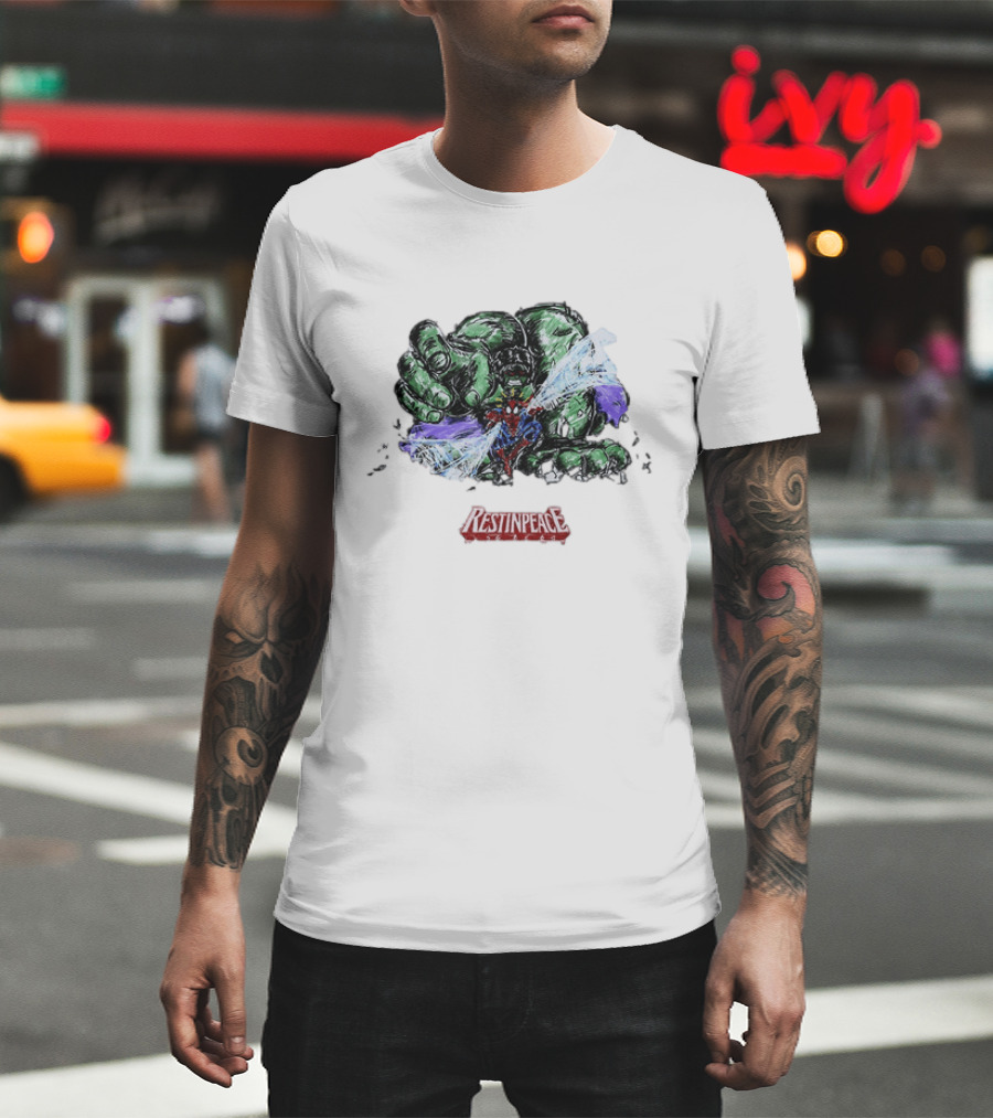 Marvel Comics Spider Man And Hulk Restinpeace Action Scene T-Shirt