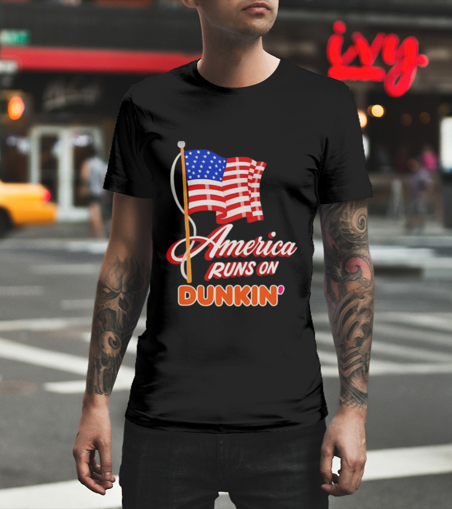 Patriotic America Runs On Dunkin' American Flag Pride T-Shirt