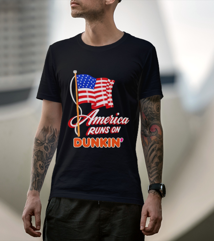 Patriotic America Runs On Dunkin' American Flag Pride T-Shirt