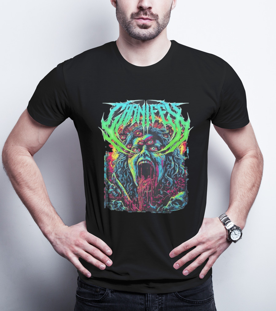 Carnifex Multieyed Screaming Face Metal Band Horror Neon T-Shirt