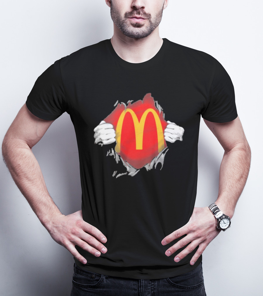McDonald's Iconic Golden Arches Superhero Ripped Chest Employee T-Shirt