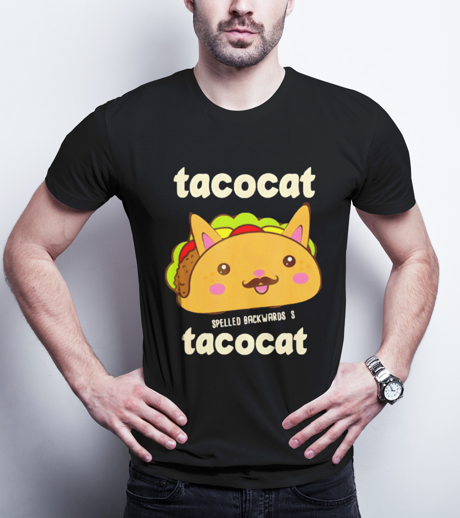 Tacocat Spelled Backwards Funny Meme Cartoon Palindrome Cat T-Shirt