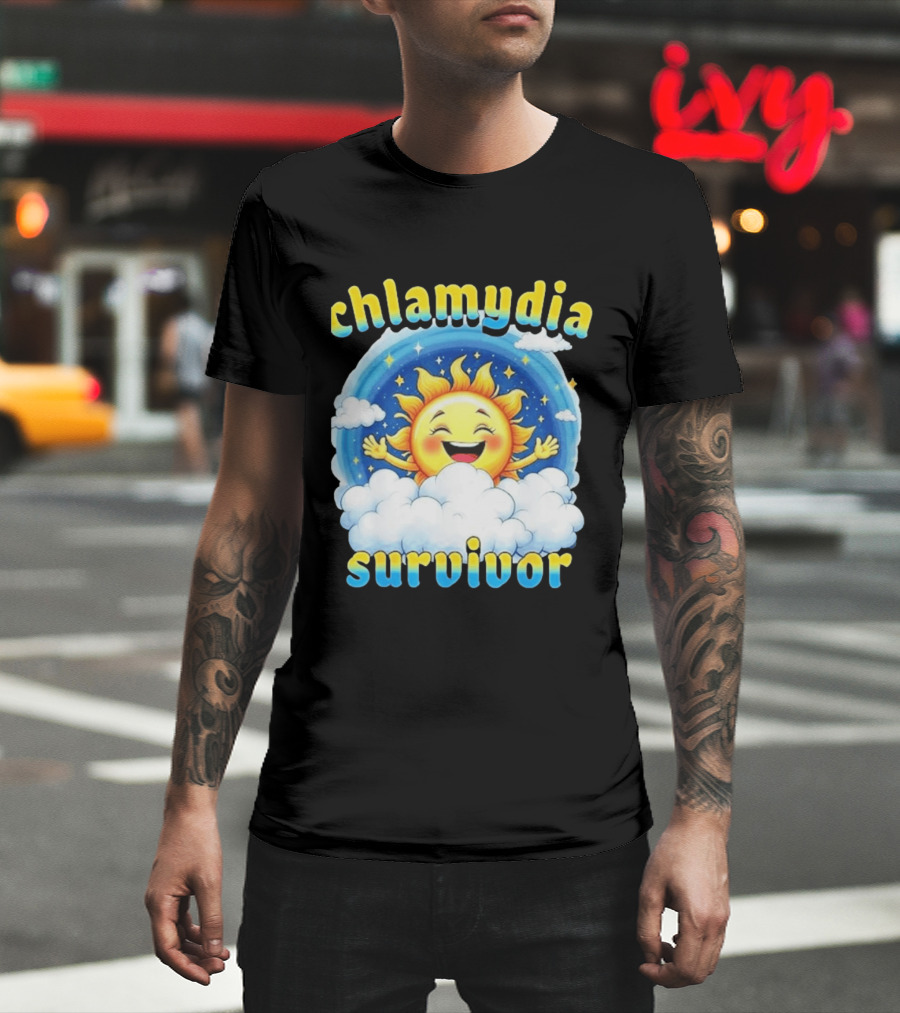 Chlamydia Survivor Sun Cartoon Humor Clouds Sky T-Shirt
