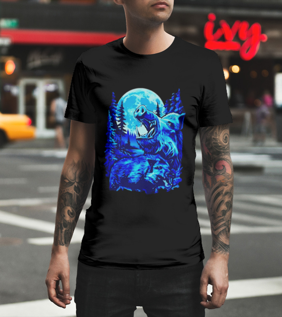 Wild Boar Forest Moonlight Wildlife Night Nature T-Shirt