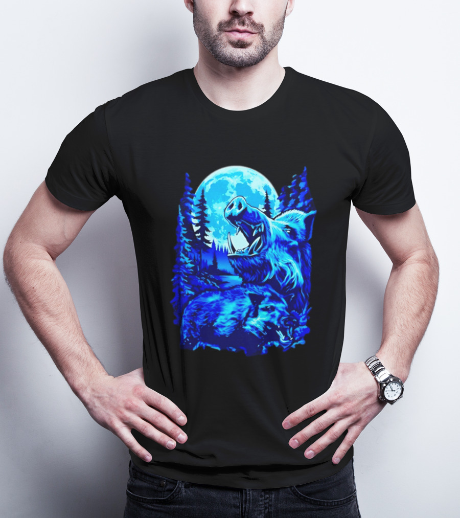 Wild Boar Forest Moonlight Wildlife Night Nature T-Shirt