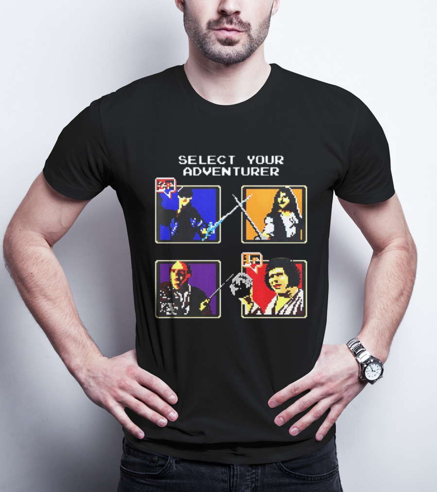 Select Your Adventurer 2p 1p 8 Bit Pixel Characters T-Shirt