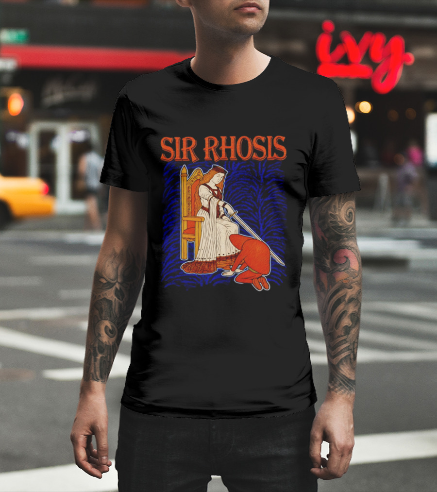 Sir Rhosis Medieval Pun Queen Knight Kneeling T-Shirt