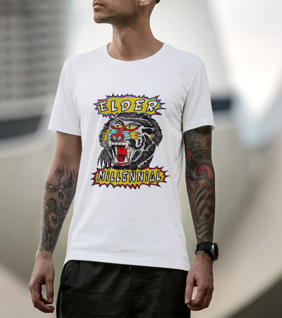 Elder Millennial Baboon Primate Roaring Head T-Shirt