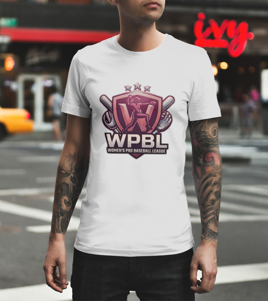 WPBL Women's Pro Baseball League Baseball Emblem With Stars And Bats T-Shirt