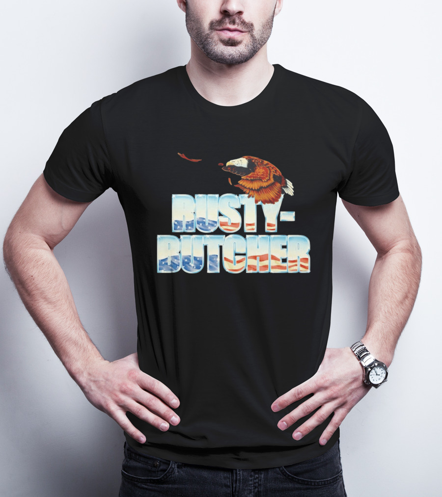 Rusty Butcher American Eagle With Patriotic Stars And Stripes T-Shirt