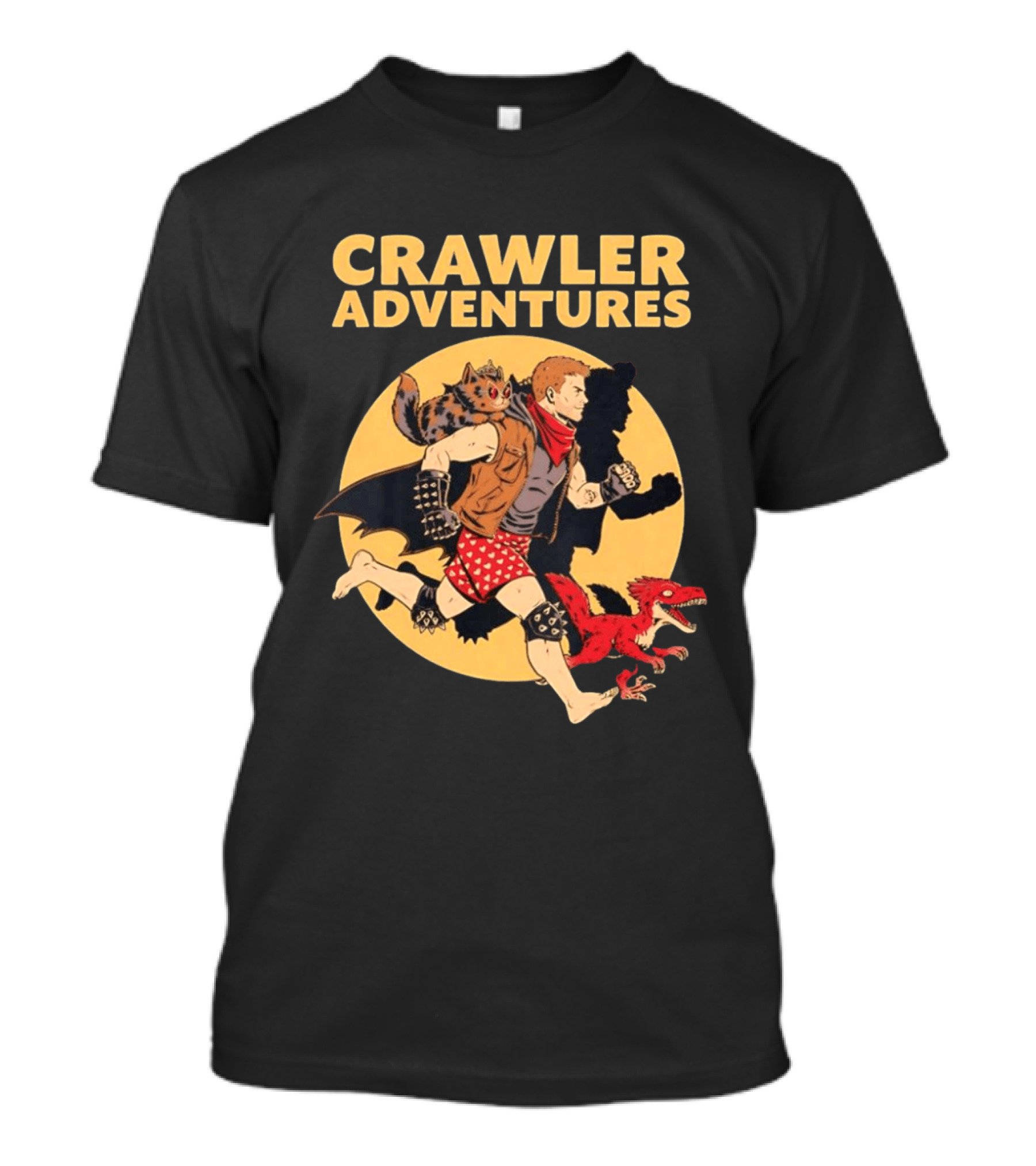 Crawler Adventures Running Man Cat Companion And Raptor T-Shirt