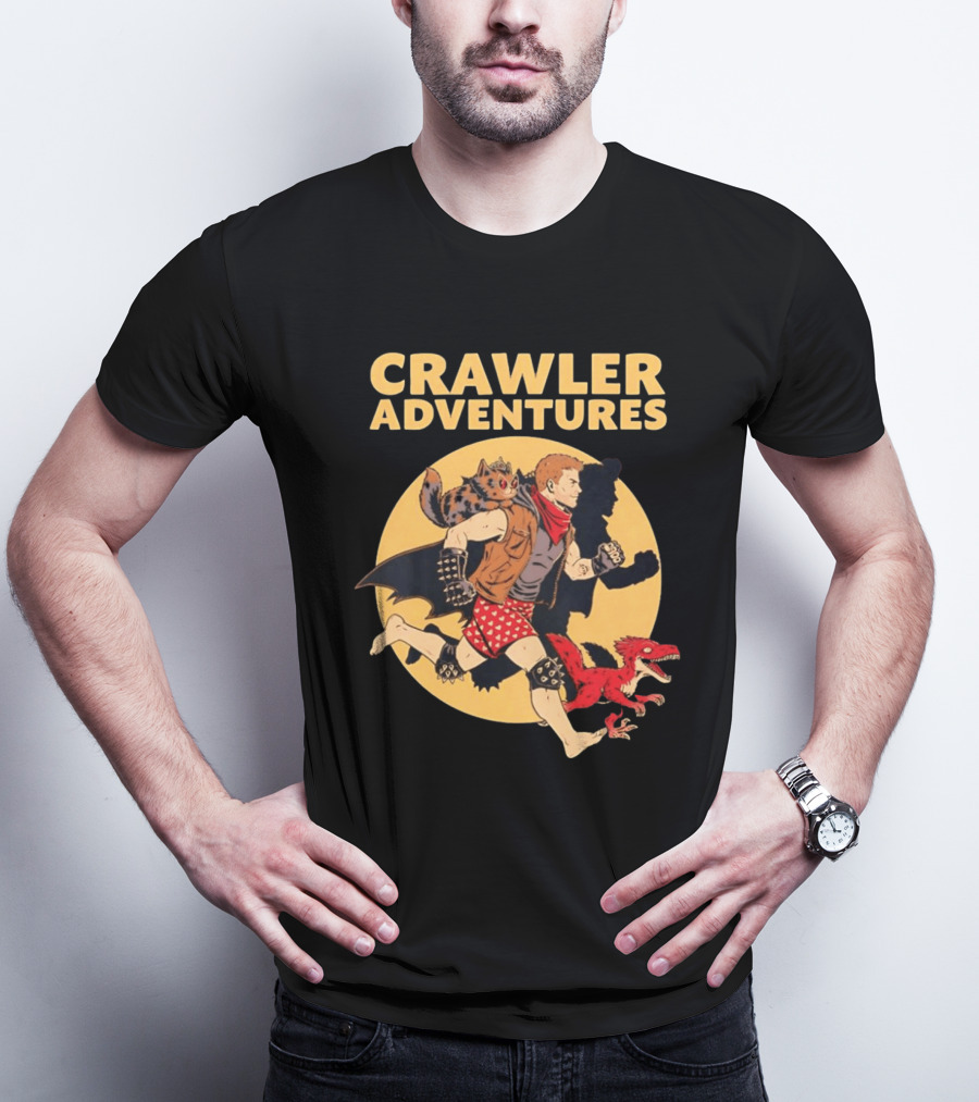 Crawler Adventures Running Man Cat Companion And Raptor T-Shirt