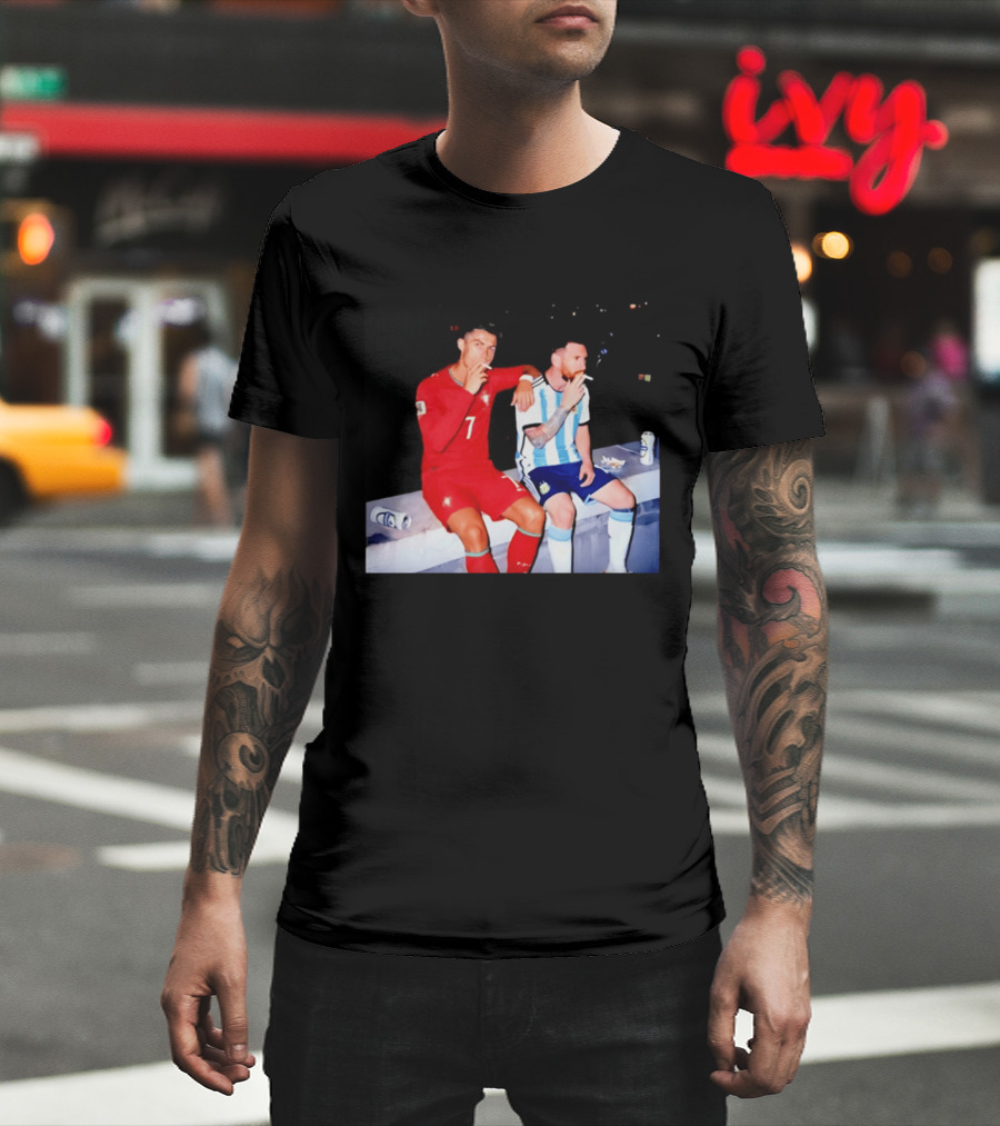 Cristiano Ronaldo Lionel Messi Smoking National Legends T-Shirt