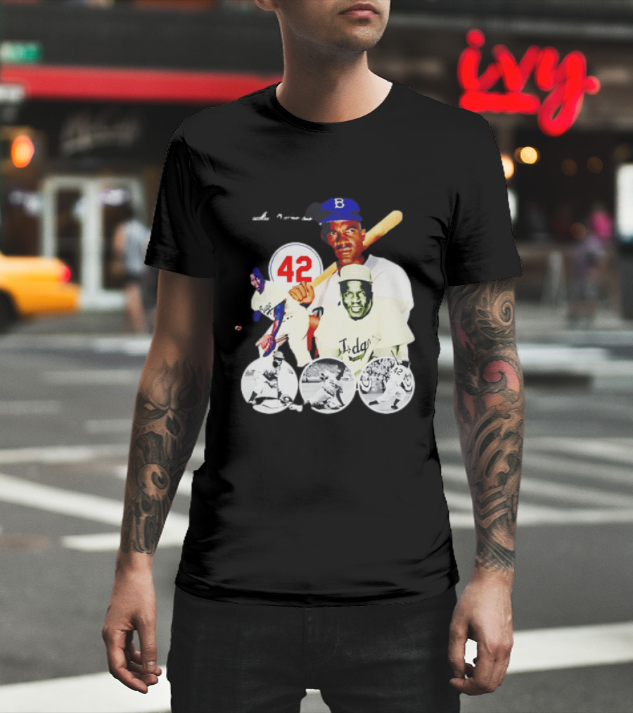 Jackie Robinson Dodgers 42 Baseball Legend Iconic Player Collage T-Shirt