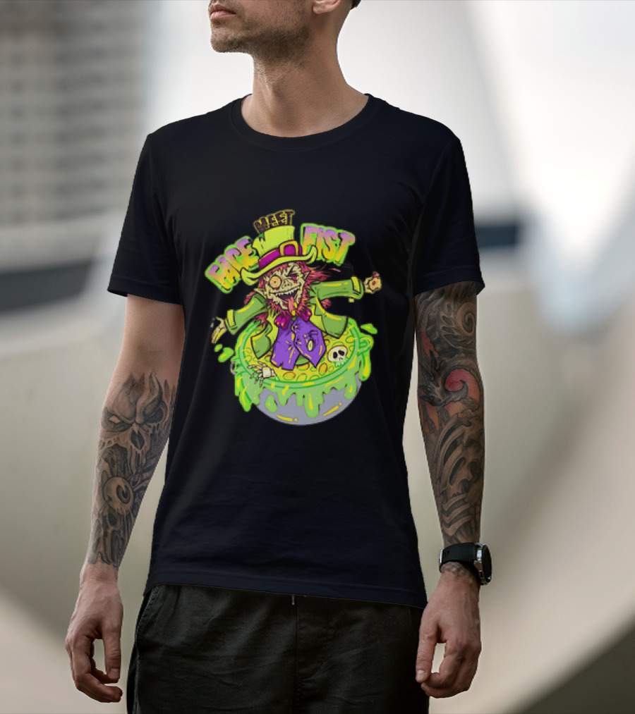 Face Meet Fist Leprechaun St Patrick's Day Cauldron Green Slime Skull T-Shirt