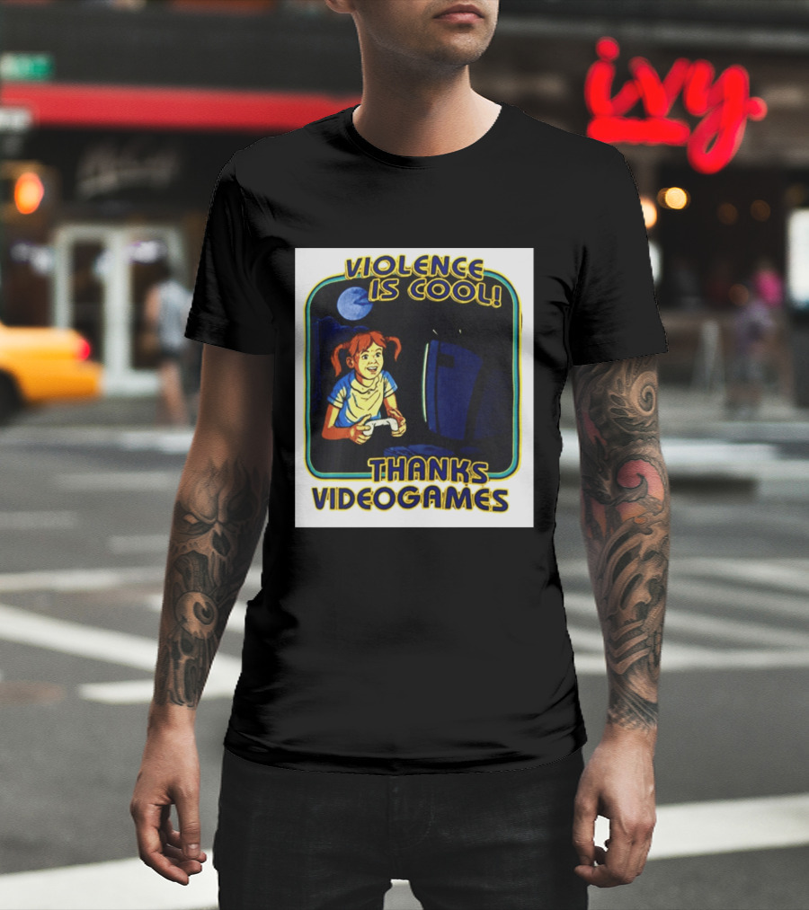 Violence Is Cool Thanks Videogames Retro Gamer Girl Controller Moon T-Shirt