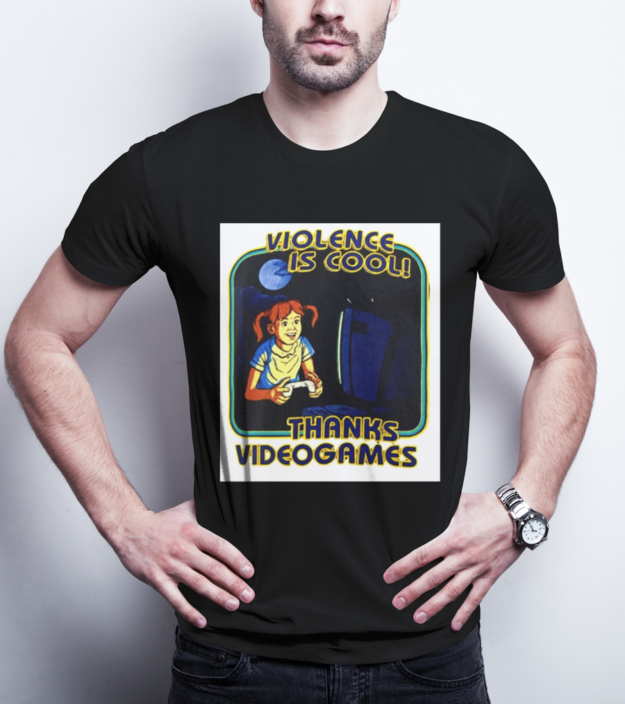 Violence Is Cool Thanks Videogames Retro Gamer Girl Controller Moon T-Shirt