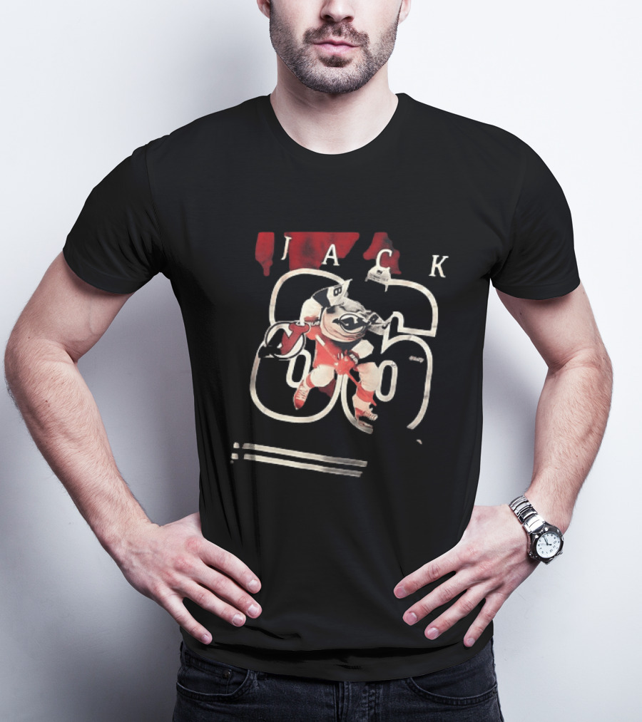 New Jersey Devils Jack Hughes 86 Hockey Player Action Pose T-Shirt