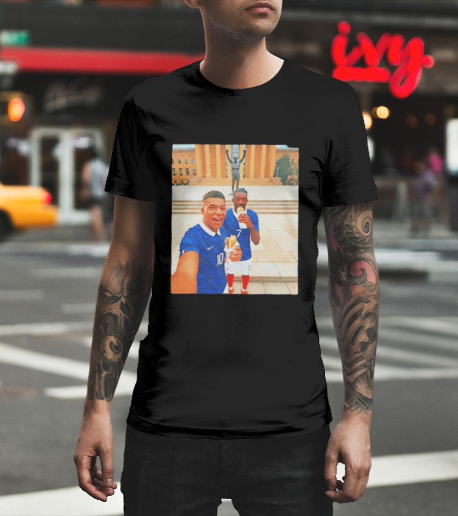 Ousmane Dembele Kylian Mbappe Philadelphia Museum Iconic Pose T-Shirt