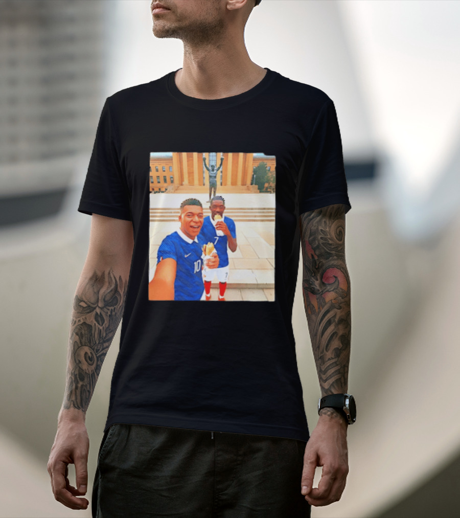 Ousmane Dembele Kylian Mbappe Philadelphia Museum Iconic Pose T-Shirt