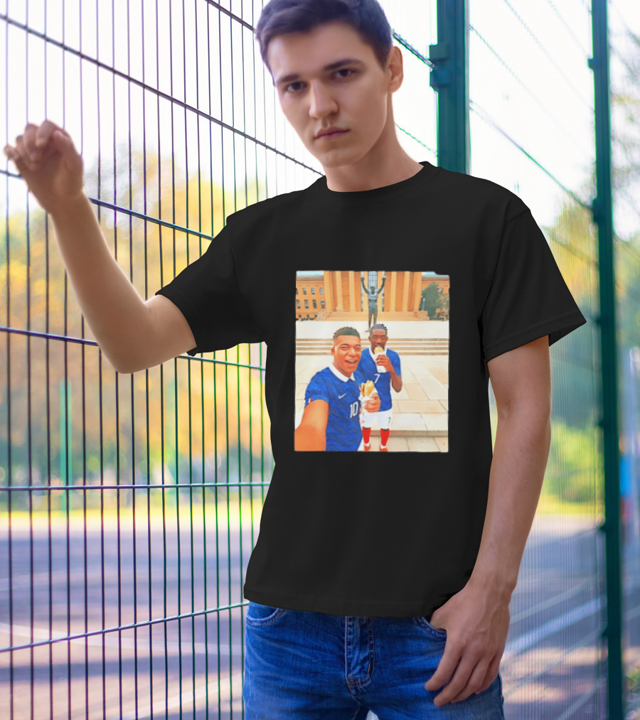 Ousmane Dembele Kylian Mbappe Philadelphia Museum Iconic Pose T-Shirt