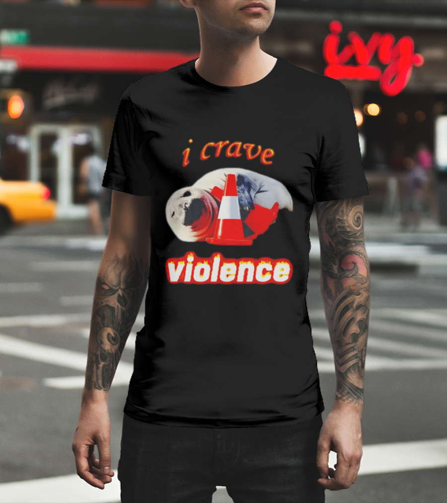 Seal With Traffic Cone I Crave Violence T-Shirt