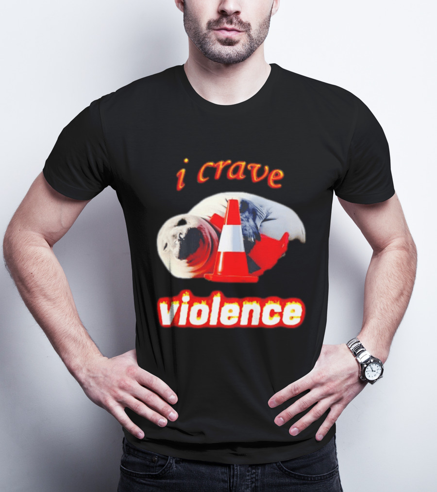 Seal With Traffic Cone I Crave Violence T-Shirt