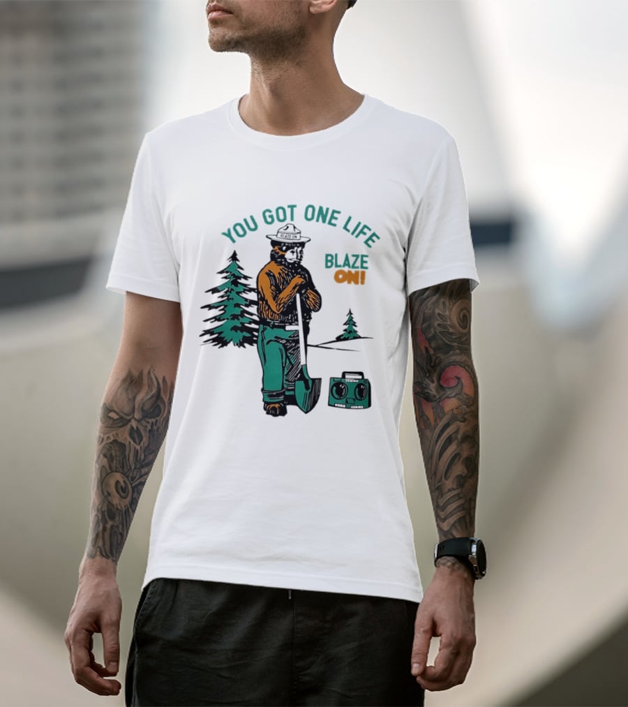 You Got One Life Blaze On Smokey Bear Retro Forest T-Shirt