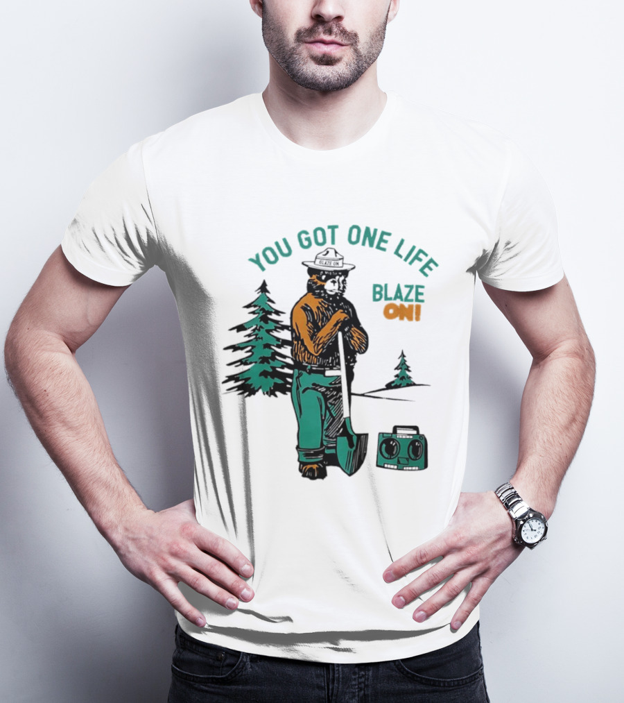 You Got One Life Blaze On Smokey Bear Retro Forest T-Shirt