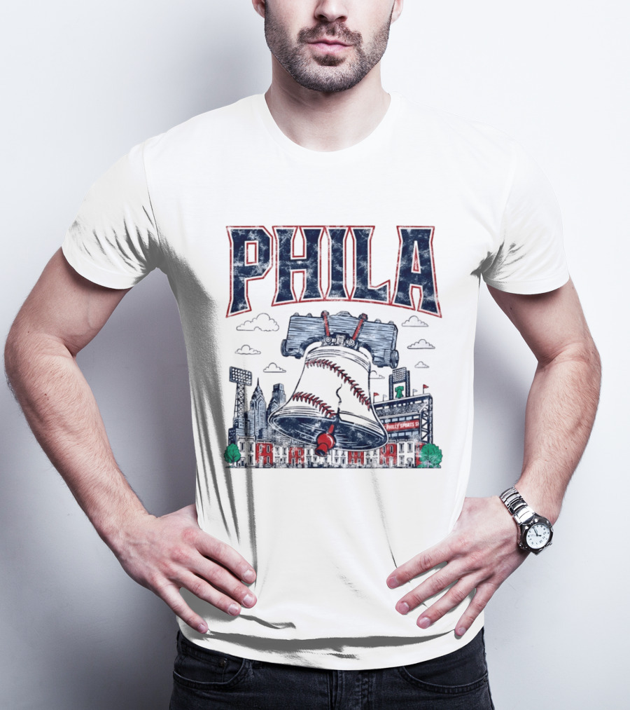 Phila Liberty Bell Baseball Fusion With Philly Sports Stadium Vintage Look T-Shirt
