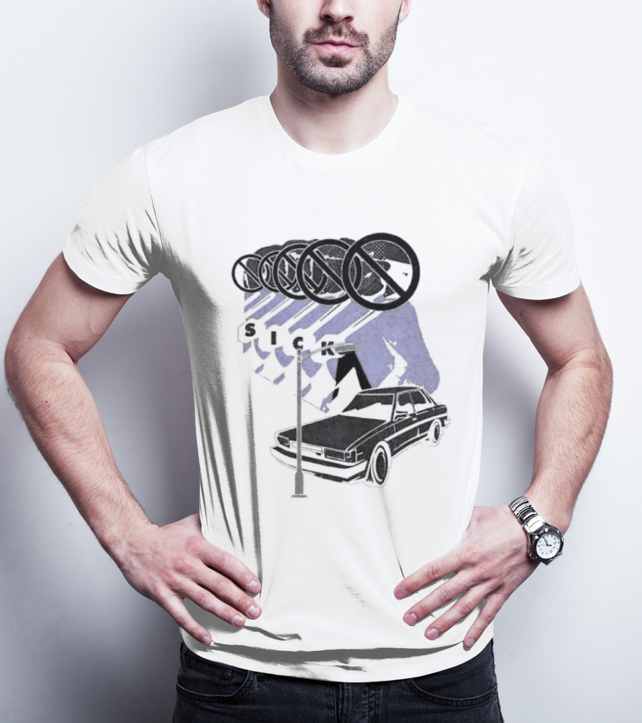 Sick Car Sedan Street Lamp Urban Environment Walking Man T-Shirt
