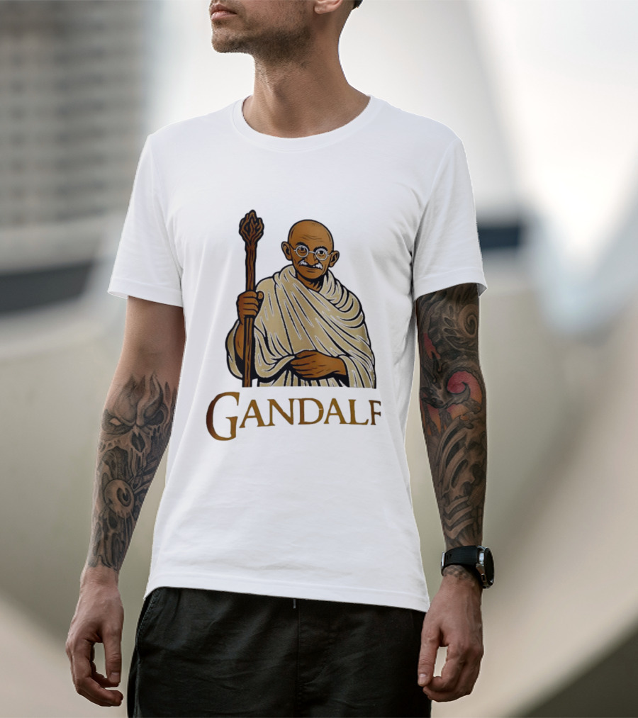 Mahatma Gandhi Gandalf Wizard Staff T-Shirt
