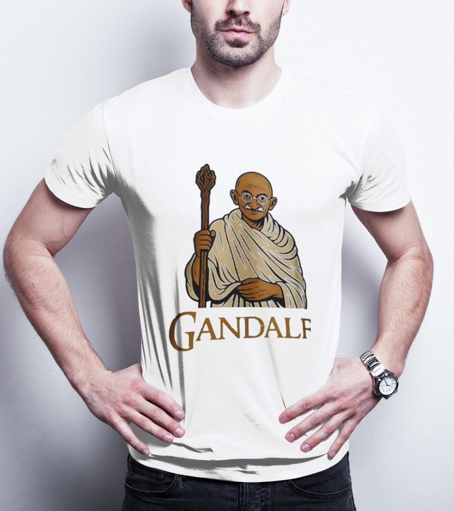 Mahatma Gandhi Gandalf Wizard Staff T-Shirt