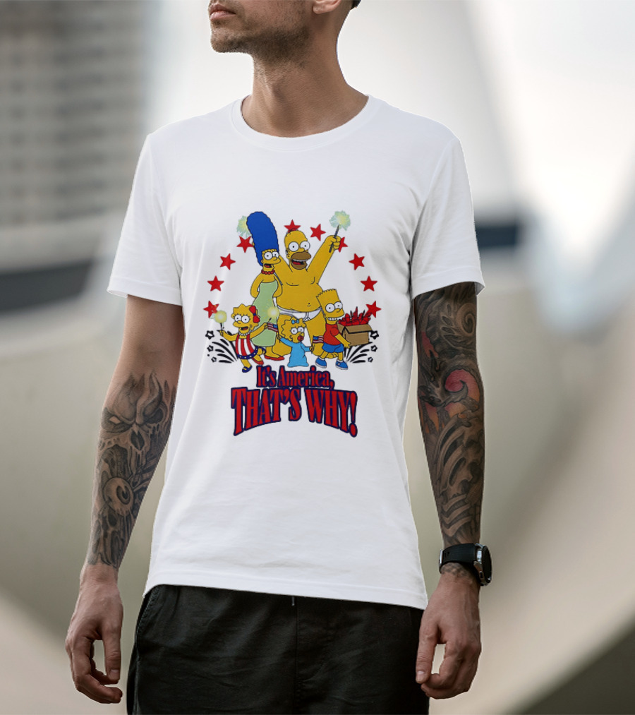 Simpsons Family It's America That's Why Fireworks Celebration Stars T-Shirt