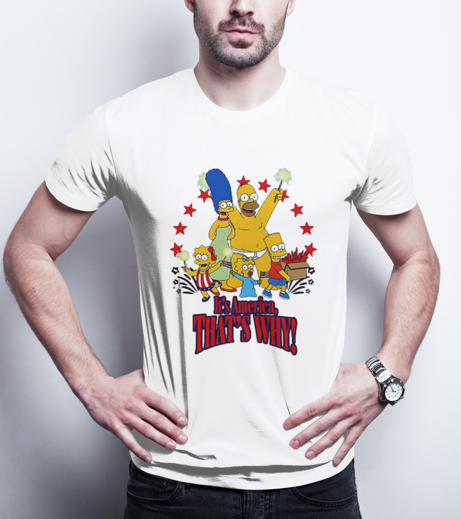 Simpsons Family It's America That's Why Fireworks Celebration Stars T-Shirt