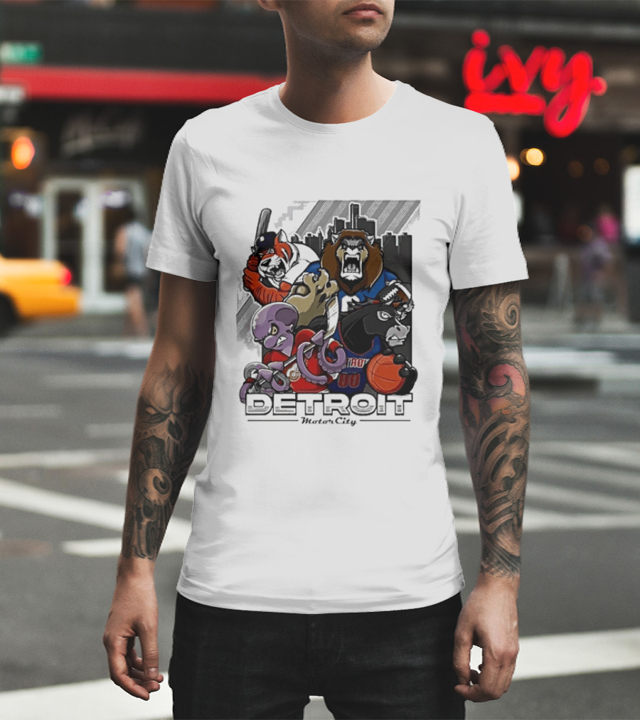 Motor City Detroit Tigers Lions Red Wings Pistons Athletic Sports Fan Gear T-Shirt