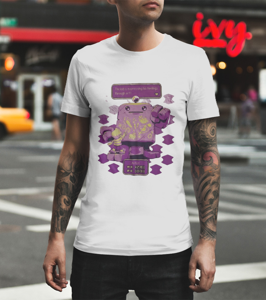 The Kid Is Expressing His Feelings Through Art With Purple Robot T-Shirt