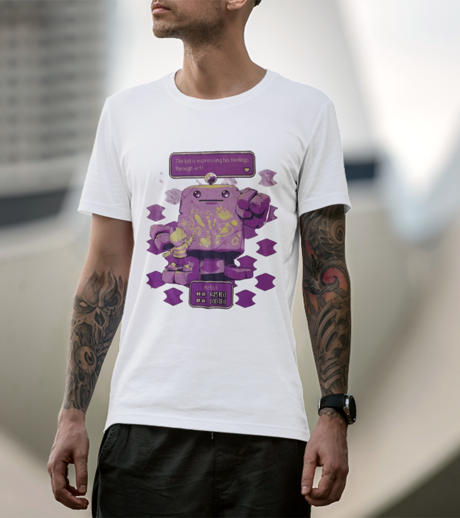 The Kid Is Expressing His Feelings Through Art With Purple Robot T-Shirt