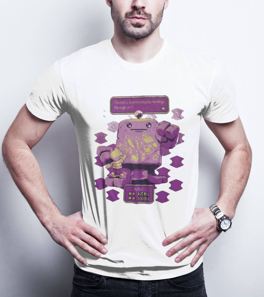 The Kid Is Expressing His Feelings Through Art With Purple Robot T-Shirt