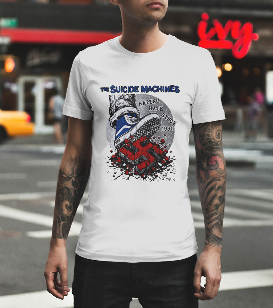The Suicide Machines Hating Hate Since 1991 Vans Shoe Kicking Swastika T-Shirt