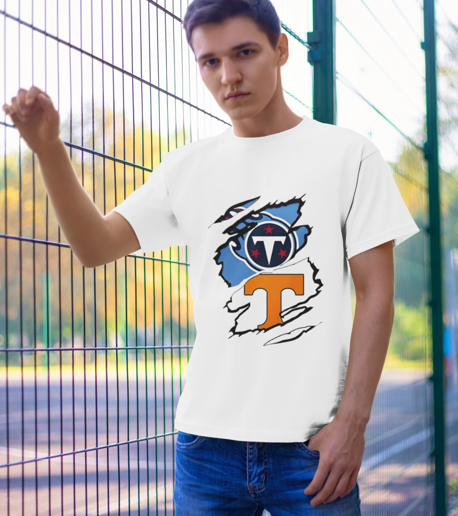 TN State Pride Torn Tennessee Titans Volunteers T-Shirt